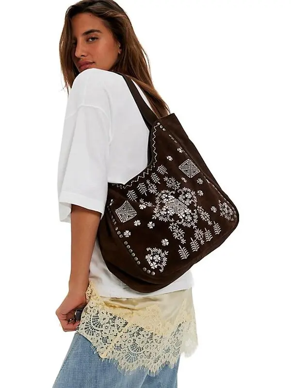 Free People Eden Embroidered Tote Bag - Espresso