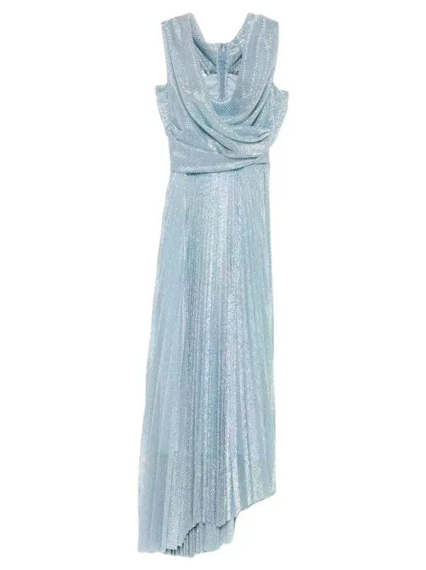 Talbot Runhof Draped Pleated Midi Dress - Blue
