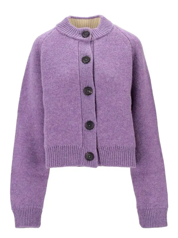 B.B. WALACE Crew Neck Fine Knit Cardigan - Purple