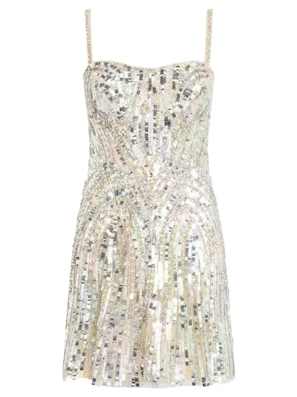 Jenny Packham Embellished Structured Bodice Dress - Silver