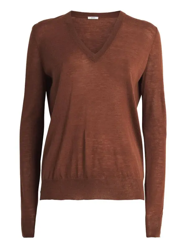 JOSEPH Cashmere V-neck Sweater - Brown