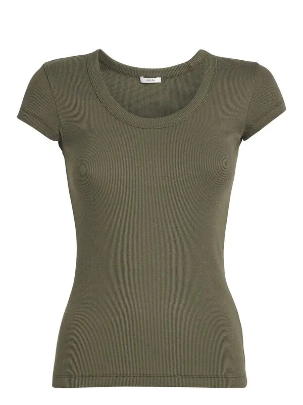 JOSEPH Stretch-cotton Ribbed Top - Green