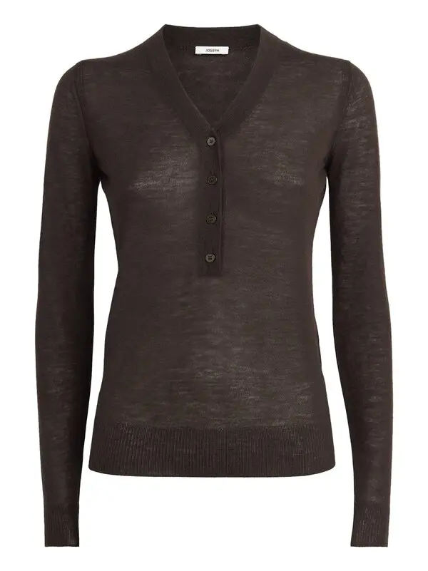 JOSEPH Cashmere Henley Sweater - Brown