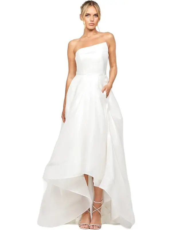 BARIANO Asymmetric Hi-low Gown - White