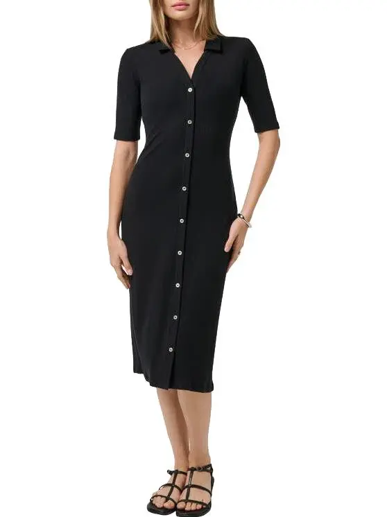 Travis Mathew Cloud Ribbed Midi Shirt Dress - Black