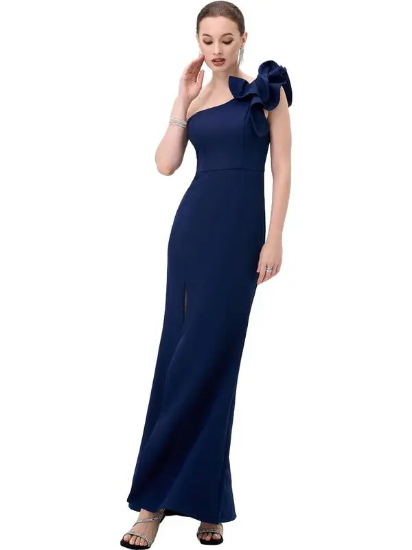 BARIANO Sue Frill Shoulder Gown - Navy