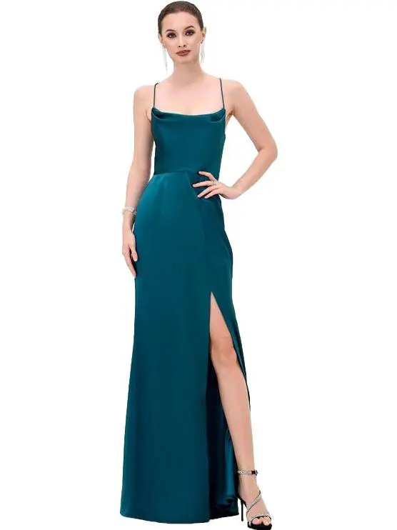 BARIANO Stephanie Draped Satin Gown - Emerald