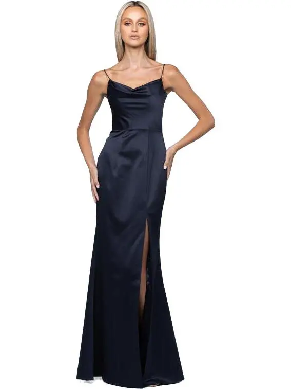 BARIANO Stephanie Draped Satin Gown - Midnight