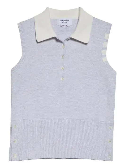 Thom Browne 4-bar Sleeveless Milano Knit Cotton Polo - Pale Grey