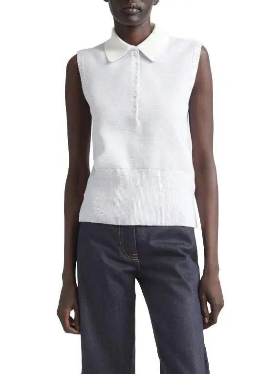 Thom Browne 4-bar Sleeveless Milano Knit Cotton Polo - Pale Grey