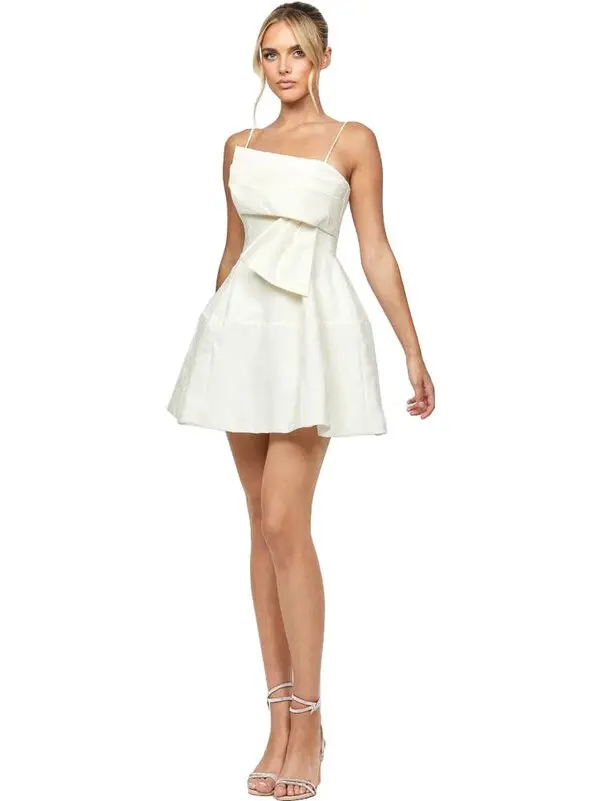 BARIANO Kaelynn Bow Mini Dress - Ivory