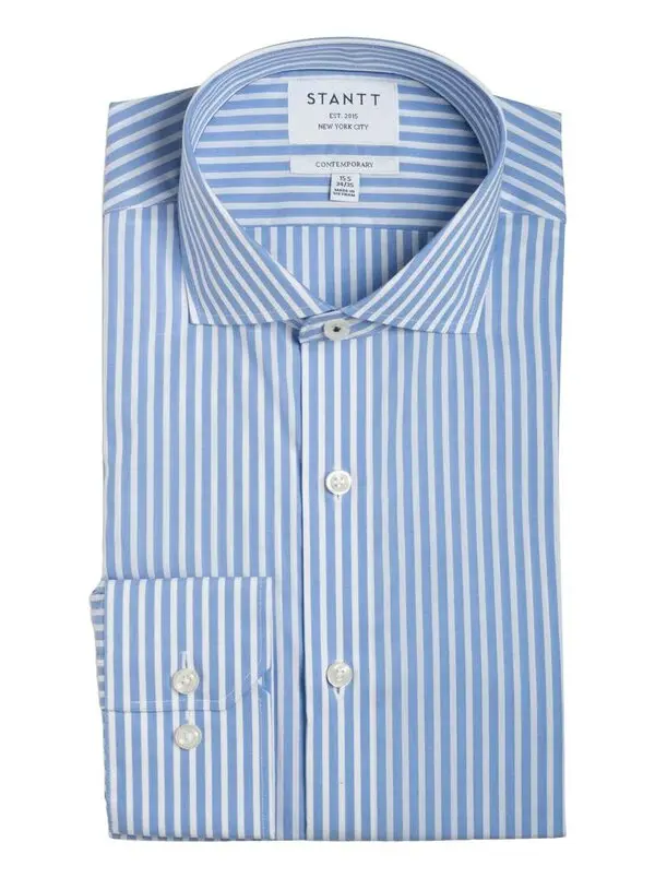 STANTT Contemporary Fit Bengal Stripe Wrinkle Resistant Cotton Dress Shirt - Blue/white