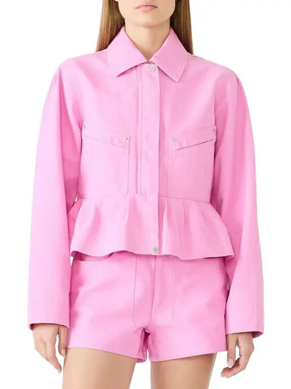 Steve Madden Sloan Cotton Peplum Jacket - Pink Taffy