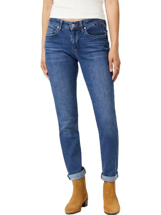 MAVI Emma Low Rise Slim Boyfriend Jeans - Dark Brushed Feather Blue