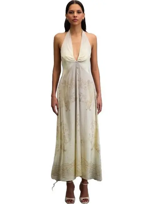 JE TE VEUX En Koi Maxi Dress With Crystal Hem - Gold
