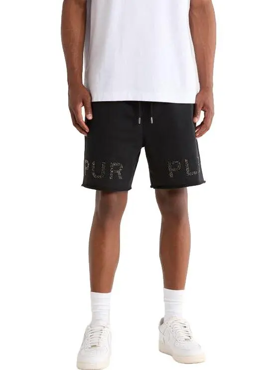 PURPLE BRAND Beaded Logo French Terry Shorts - Black