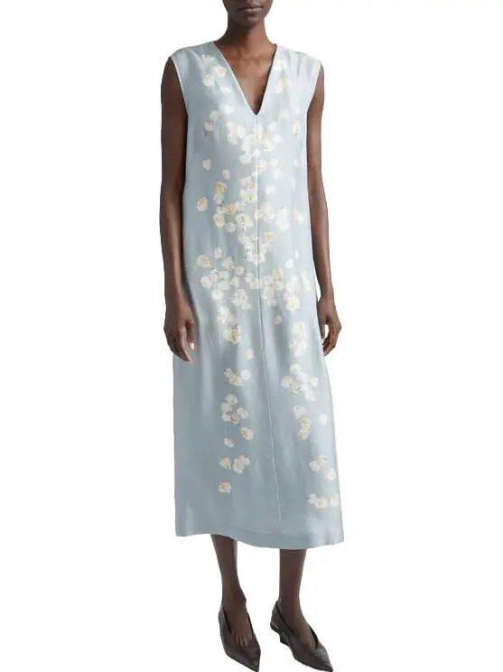 Altuzarra Cherie Petal Print Silk Midi Dress - 415067 Storm Petals