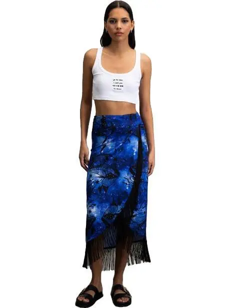 JE TE VEUX Galaxy Printed Wrap Pareo - Navy