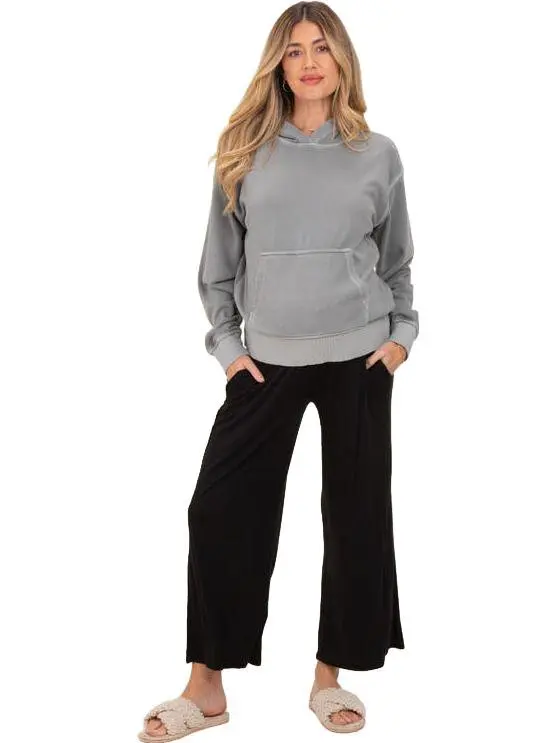 PINKBLUSH Wide Leg Ankle Lounge Pants - Black