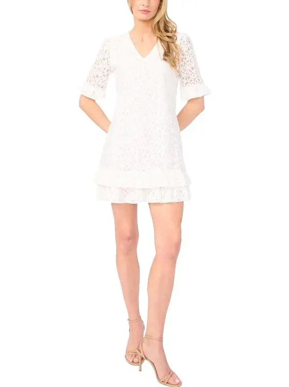 CECE DUPRAZ Lace V-neck Mini Dress - New Ivory