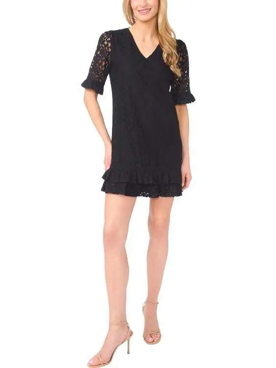 CECE DUPRAZ Lace V-neck Mini Dress - Rich Black