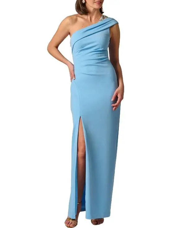 Adrianna Papell One-shoulder Crepe Gown - Waterfall