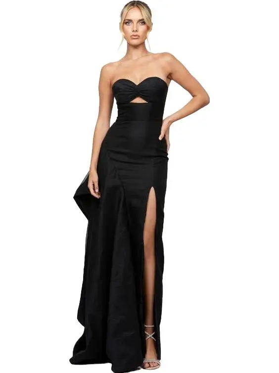 BARIANO Rain Strapless Cut Out Gown - Black