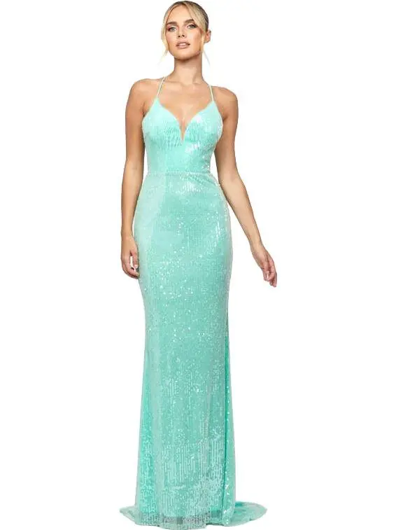 BARIANO Indyana Sequin Strappy Back Maxi Gown - Mint