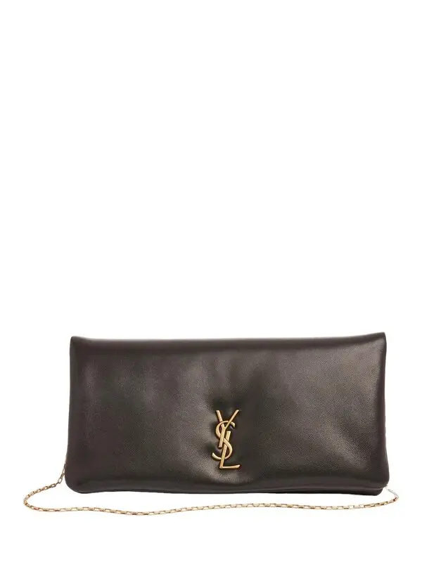 Saint Laurent Small Calypso Leather Wallet On A Chain - Noir