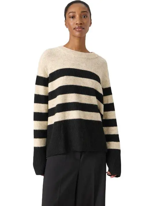 SOAKED IN LUXURY Slselta Knitted Striped Pullover - Sandshell W Black Stripe