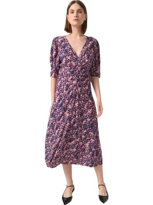 SOAKED IN LUXURY Slsylvia V-neck Midi Dress - Blush Drop Print