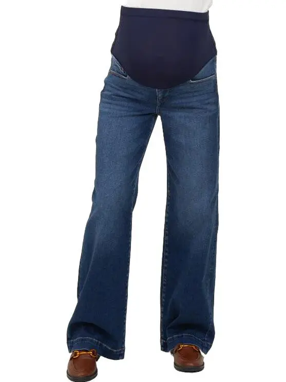 PINKBLUSH Dark Wash Wide Leg Maternity Jeans - Navy Blue