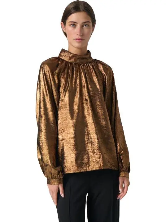SOAKED IN LUXURY Slelvie Funnel Neck Blouse - Copper