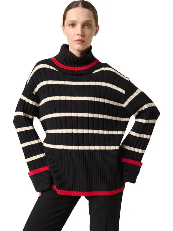SOAKED IN LUXURY Slmusling Rollneck Rib Knit Pullover - Black