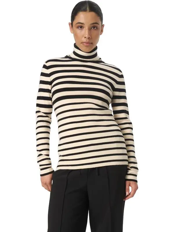 SOAKED IN LUXURY Slim Fit Rollneck Pullover - Black And White Stripe
