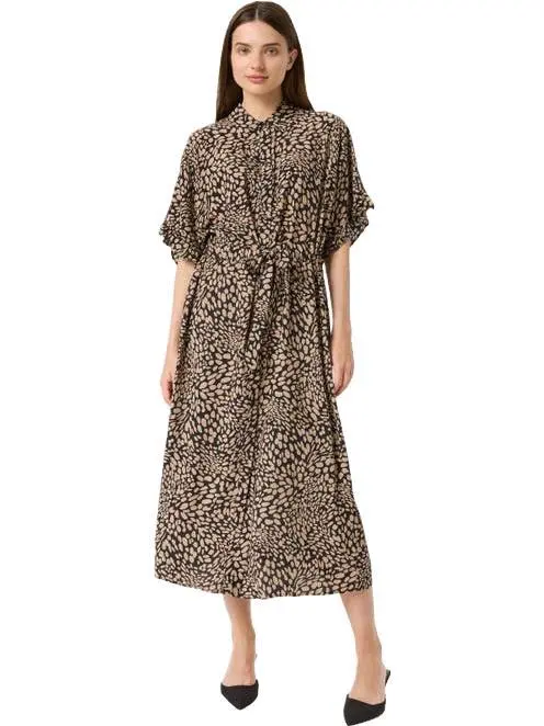 SOAKED IN LUXURY Slnaya Maxi Shirt Dress - Black With Brown Dots