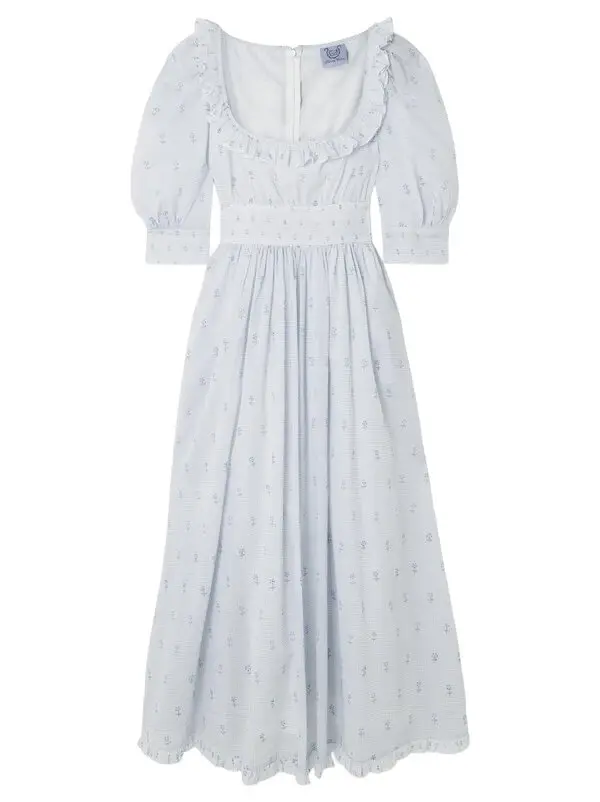 Thierry Colson Yolande Ruffled Floral-print Cotton-voile Midi Dress - Blue