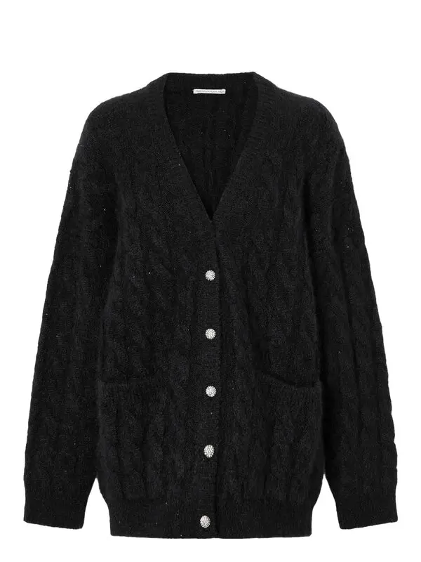 Alessandra Rich Sequin-embellished Cable-knit Cardigan - Black