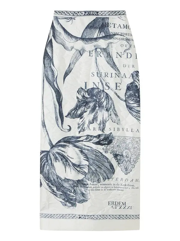 Erdem Printed Crinkled-satin Midi Skirt - Gray