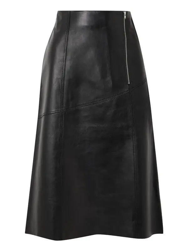 Victoria Beckham Paneled A-line Midi Leather Skirt - Black
