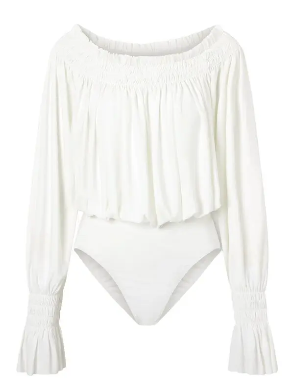 Norma Kamali Shirred Stretch-jersey Bodysuit - White