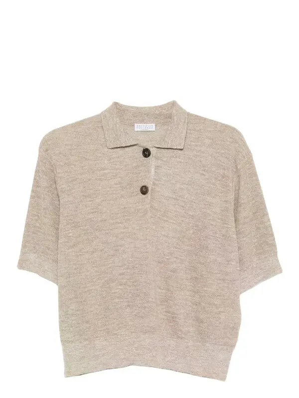 Brunello Cucinelli Metallic-thread Polo Top - Neutrals