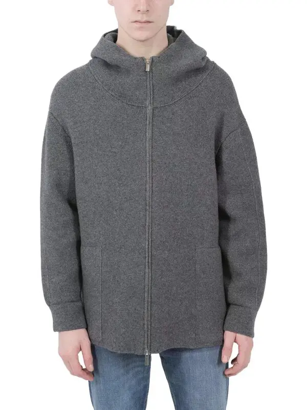 RE_BRANDED Hooded Zip-up Cardigan - Grey