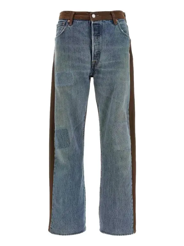 B Sides Customised Levi's Straight Rework Halfsie Cotton Jeans - Blue