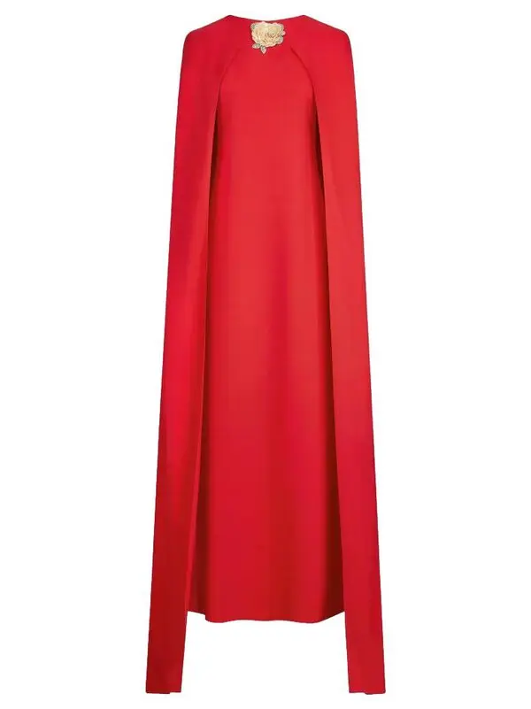 Oscar De La Renta Embroidered Cape-back Maxi Dress - Red