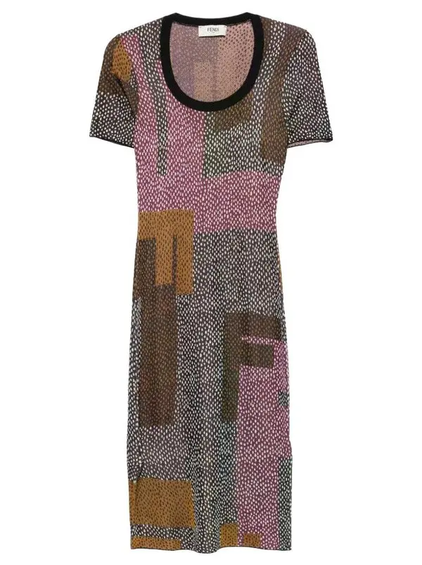 Fendi Geometric-print Midi Dress - Brown
