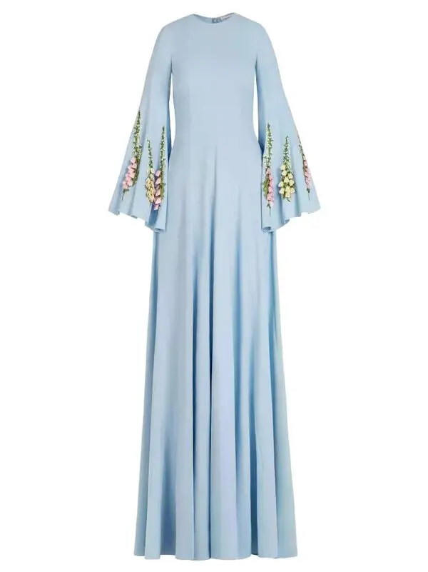 Oscar De La Renta Floral-embroidered Maxi Dress - Blue