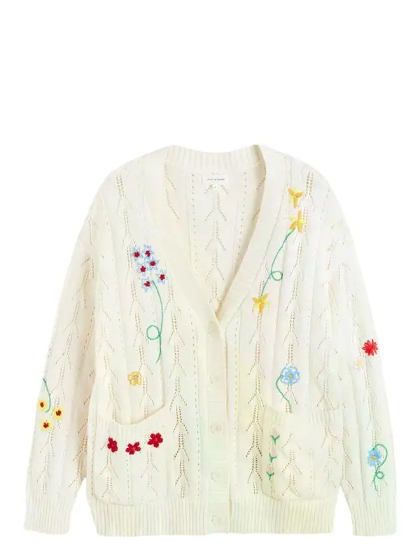 Chinti & Parker Floral Embroidered Cardigan - Neutrals