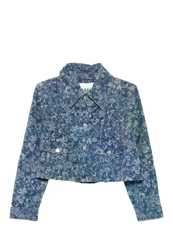 GANNI Floral Cropped Jacket - Blue