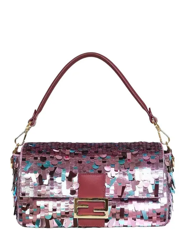 Fendi Baguette Sequin-embroidered Shoulder Bag - Pink